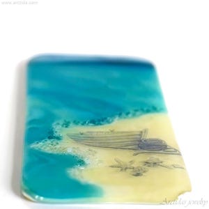 Fused Glass Beach Scene Panel Handmade Coastal Home Decor, Ocean Wave ...