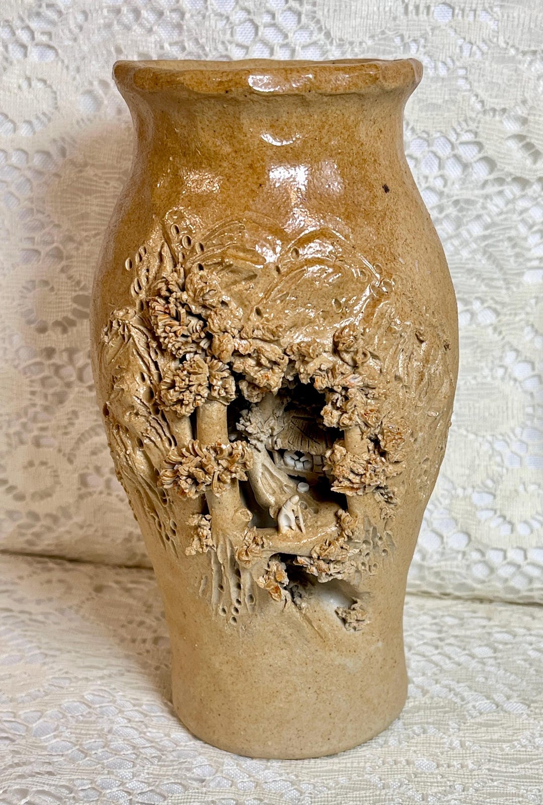 Vintage Tobe Ware Ceramic Vase by Haroku Tomozawa Detailed Landscape ...