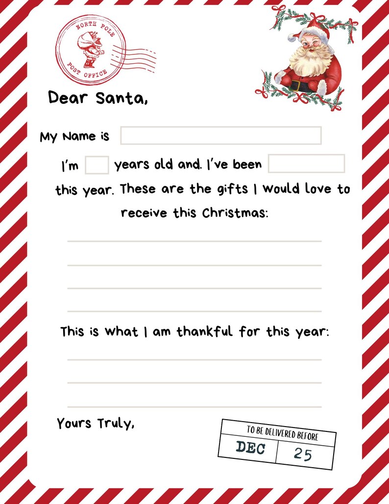Letter to Santa Printable Santa List Christmas Wish List Christmas ...