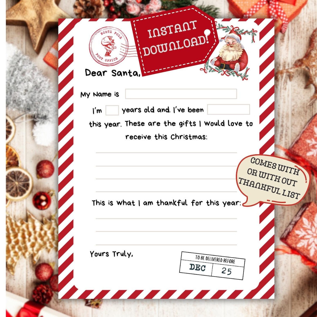 Letter to Santa Printable Santa List Christmas Wish List Christmas ...