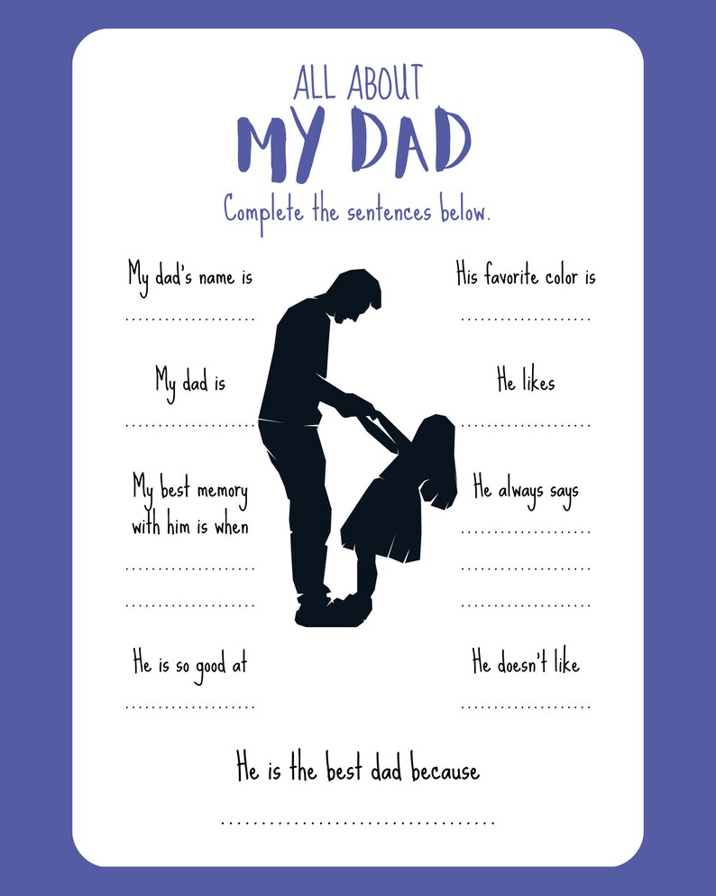 All About Dad Printable Activity Sheet Father's Day Birthday Coloring ...
