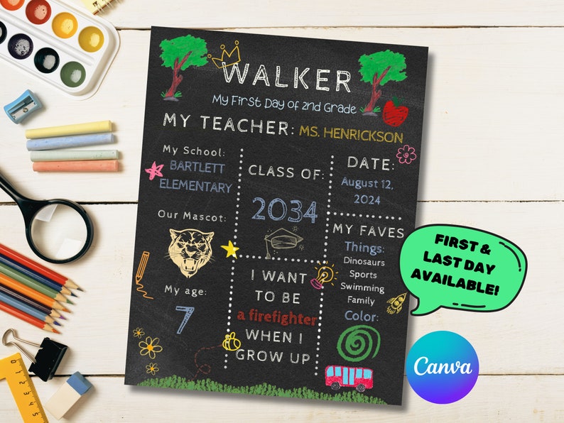 First Day of School Sign Editable Last Day of School Sign Back to ...