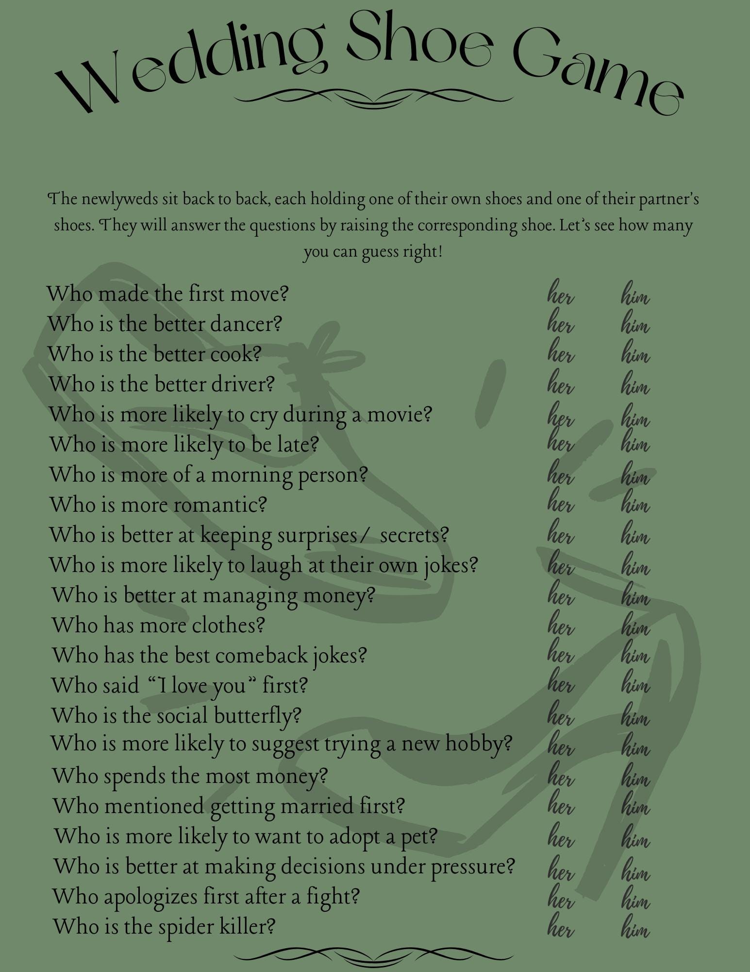 Wedding Shoe Game Printable Bridal Shower Games Wedding Shower Game ...
