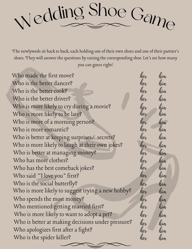 Wedding Shoe Game Printable Bridal Shower Games Wedding Shower Game ...