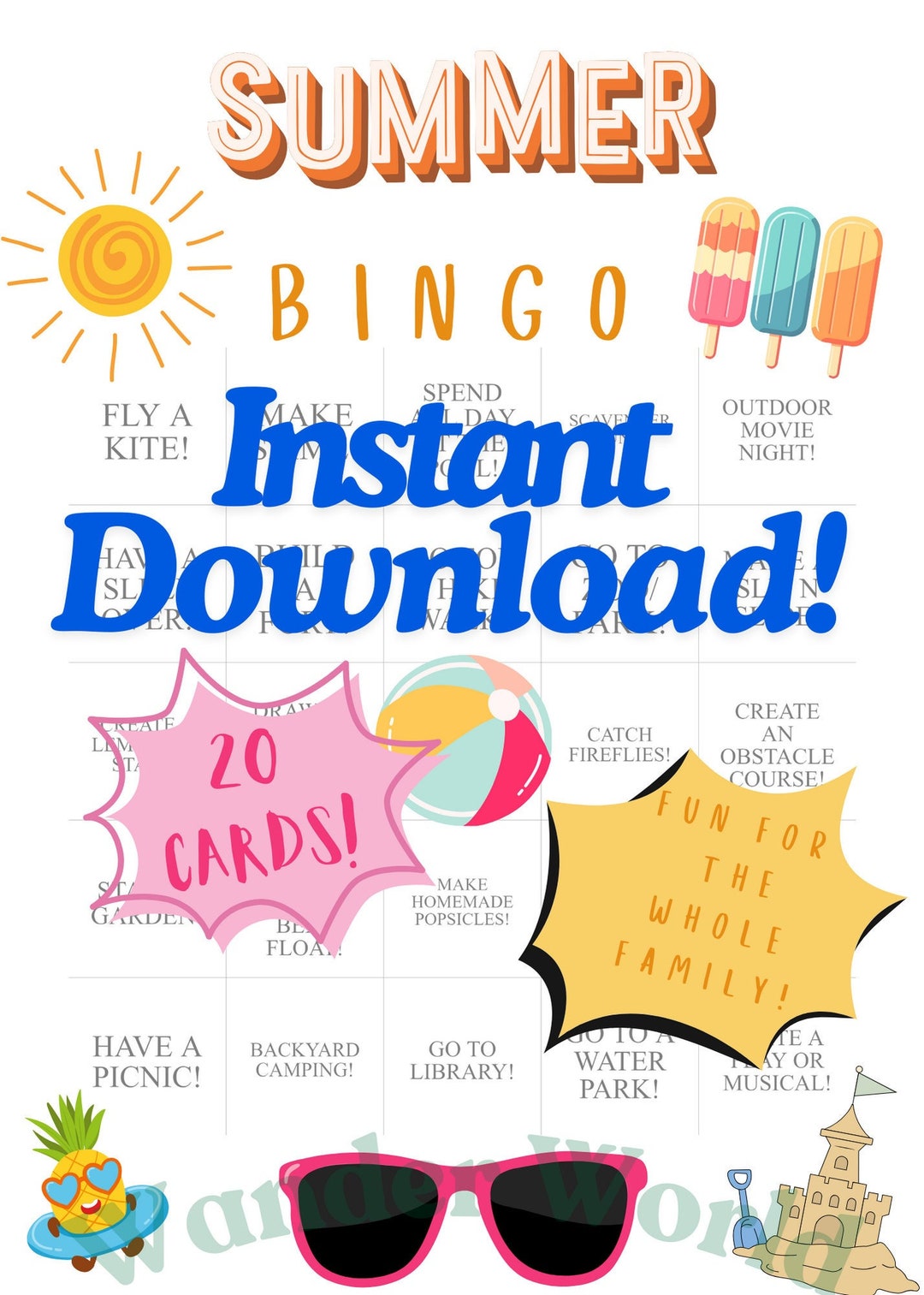 Summer Bingo Card for Kids Printable Game PDF Download - Etsy
