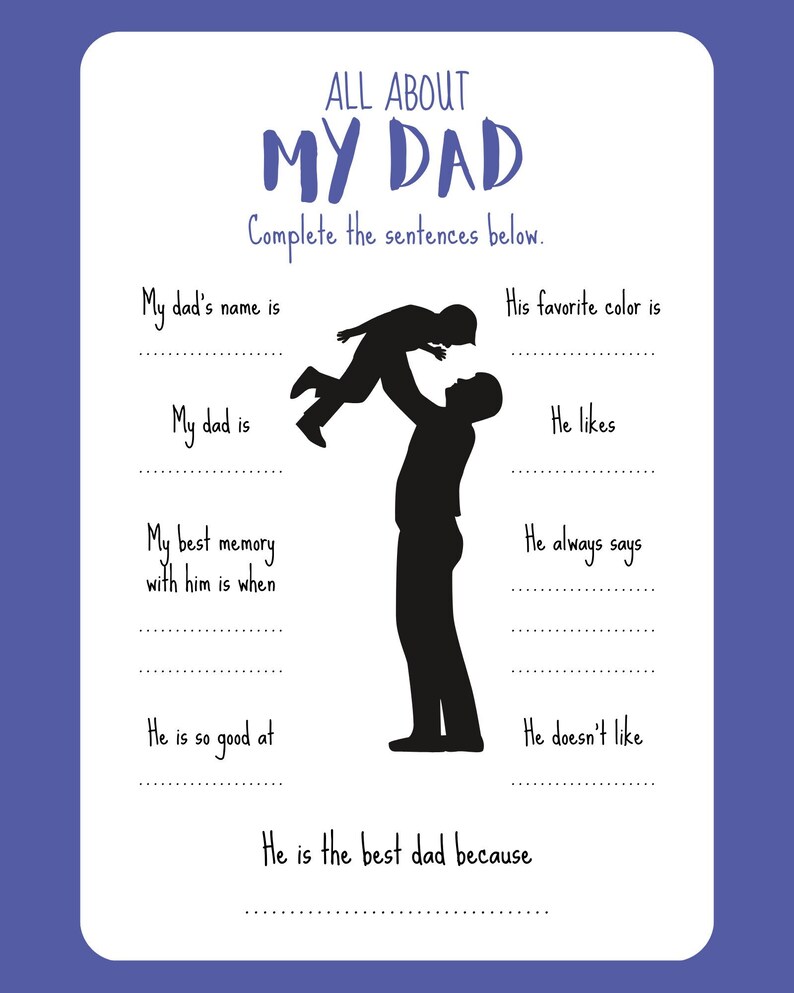 All About Dad Printable Activity Sheet Father's Day Birthday Coloring ...