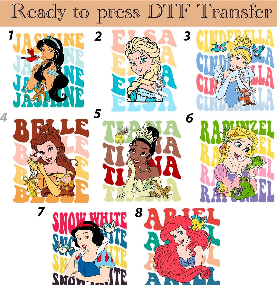 Disney Princess Ready to Press,disney Heat Transfer,rapunzel Dtf,moana ...