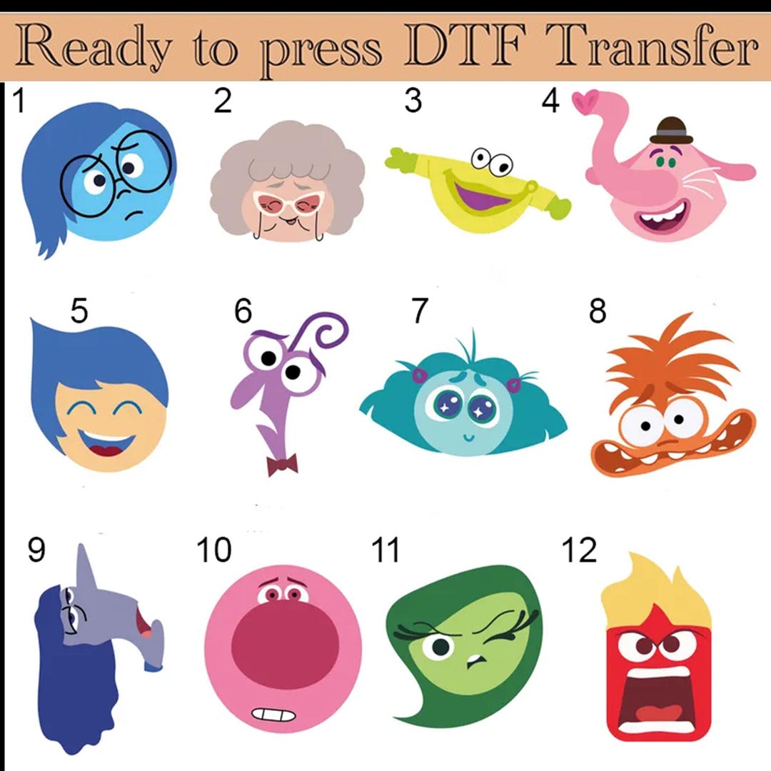 Inside Out Characters Face Dtf Print Ready to Press - Dtf Transfer for ...