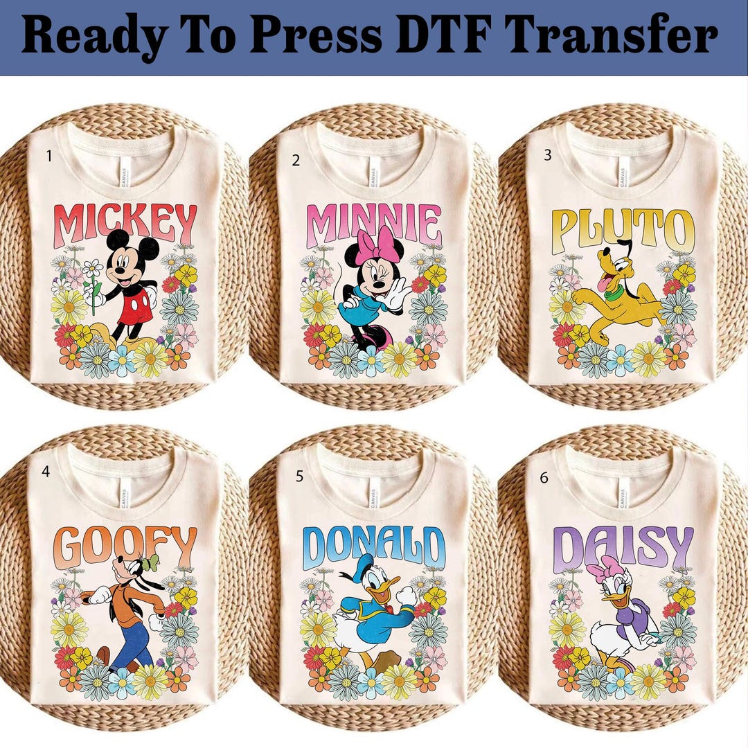 Disney Characters Floral Dtf, Disney Mickey & Friends Pluto Goofy ...