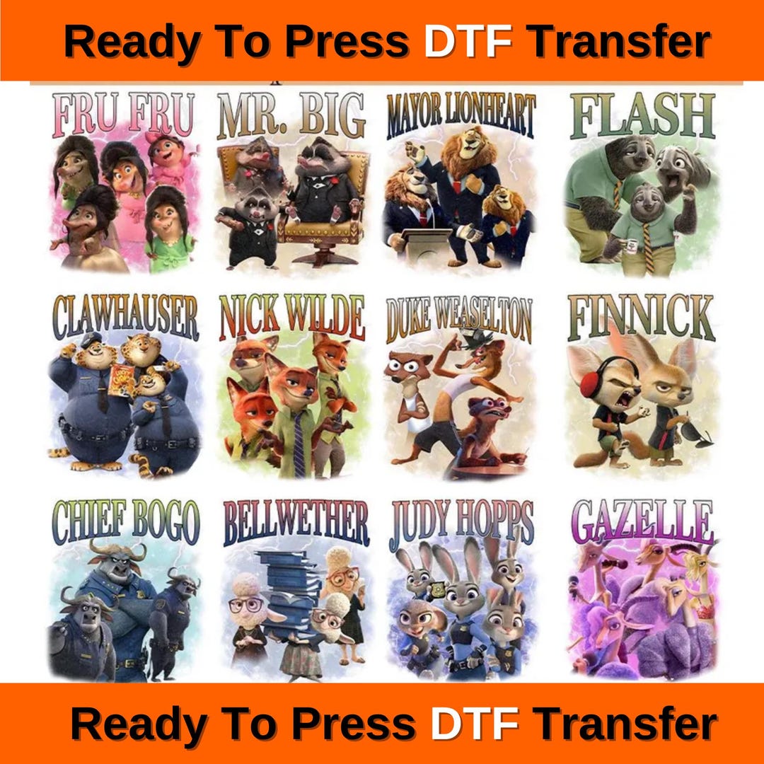 Disney Zootopia Bootleg Ready to Press,nick Wilde and Judy Hopps DTF ...