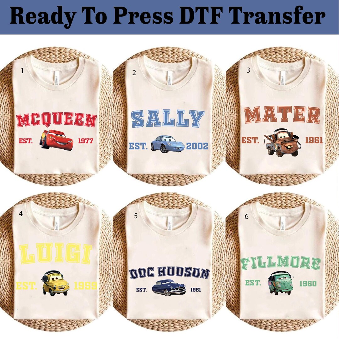 Disney Cars Characters Est Group Checkerboard Retro Shirt Dtf Press ...