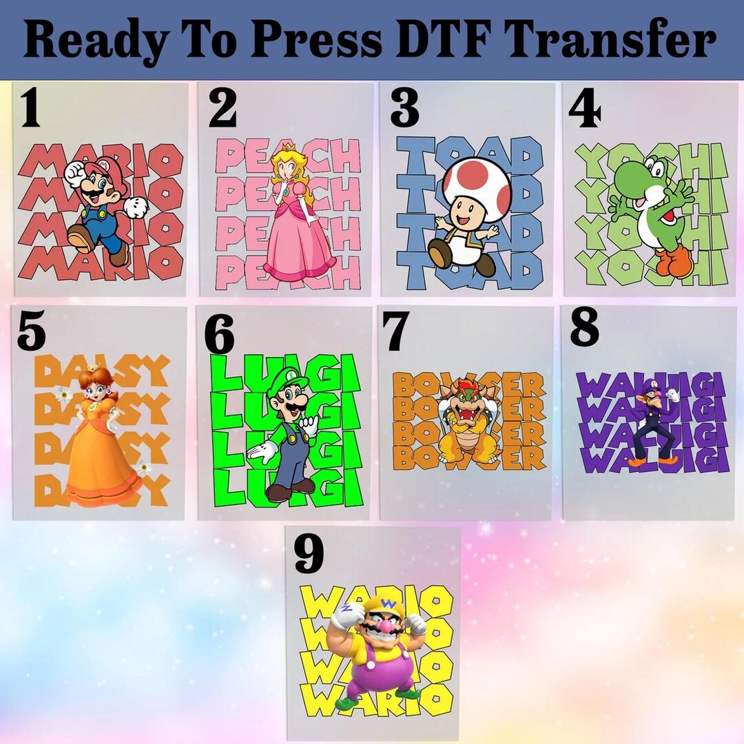 Super Mario Character DTF Transfer: Gaming Party Ready to Press - Etsy
