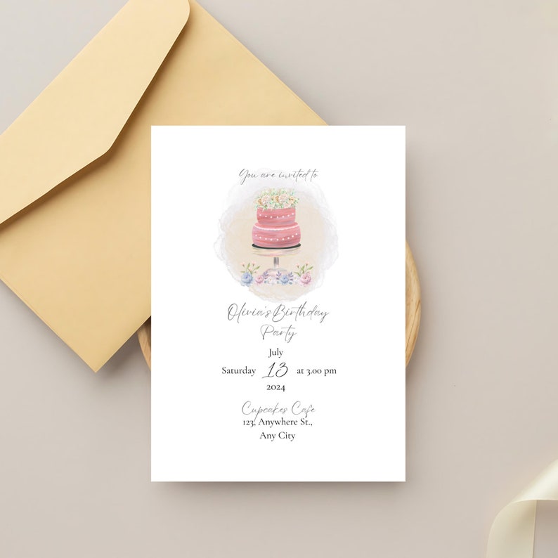 Watercolor Birthday Invitation Cards, Birthday Template, Printable ...