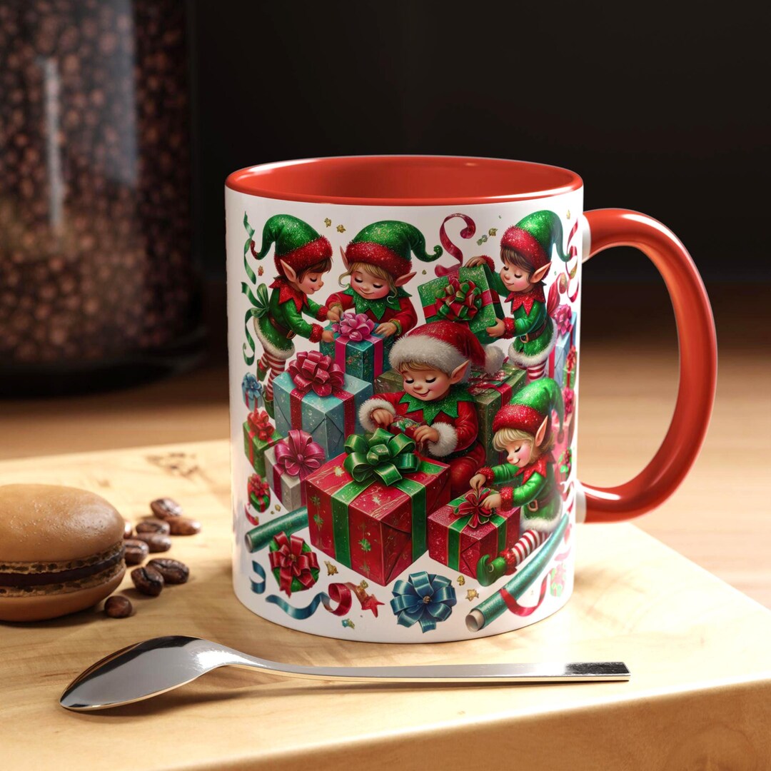 Festive Elf Coffee Mug, Christmas Gift Mug, Holiday Decor Mug, Cute Elf ...