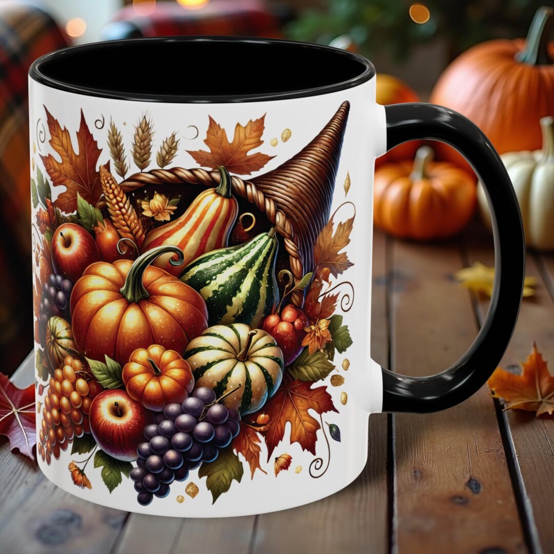 Thanksgiving Cornucopia Mug 11oz Grateful, Thankful, Blessed Fall ...