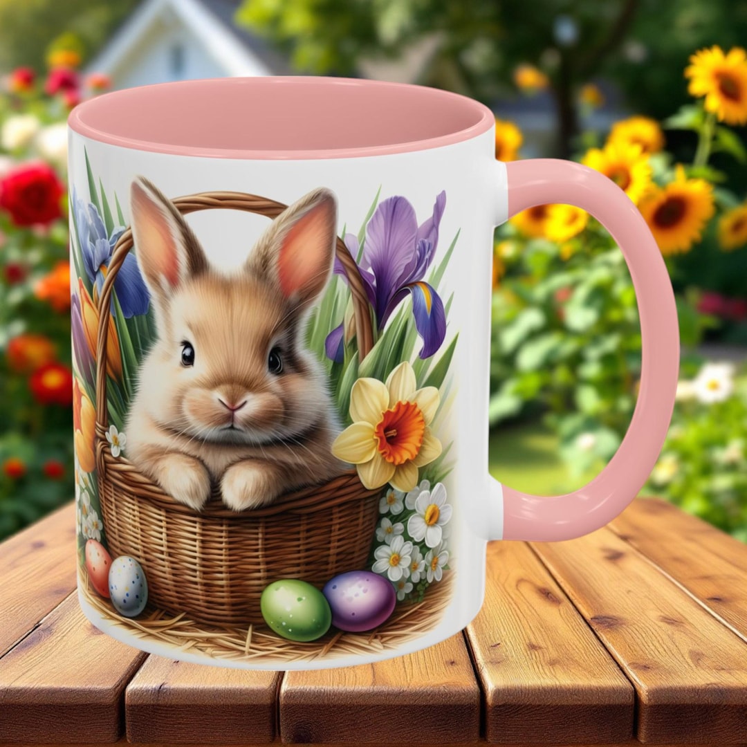 Cute Easter Bunny Coffee Mug, Spring Floral Drinkware, Gift for Easter ...