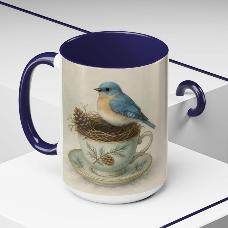 Bluebird Nest Coffee Mug, Bird Nest in Tea Cup Art, Gift for Bird ...