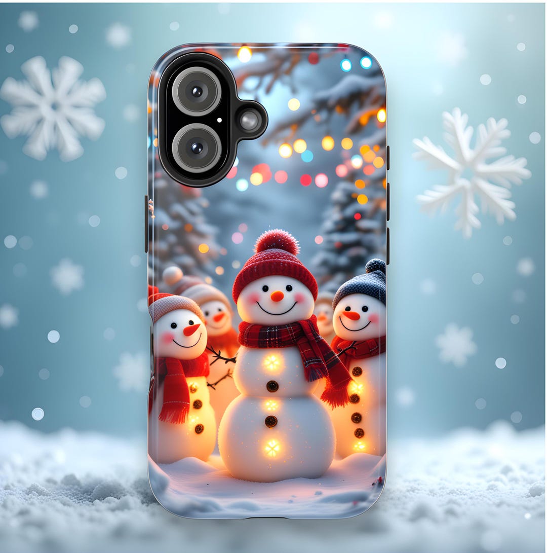 Snowman Winter Wonderland Phone Case, Holiday Scene Cute Snowman Family ...