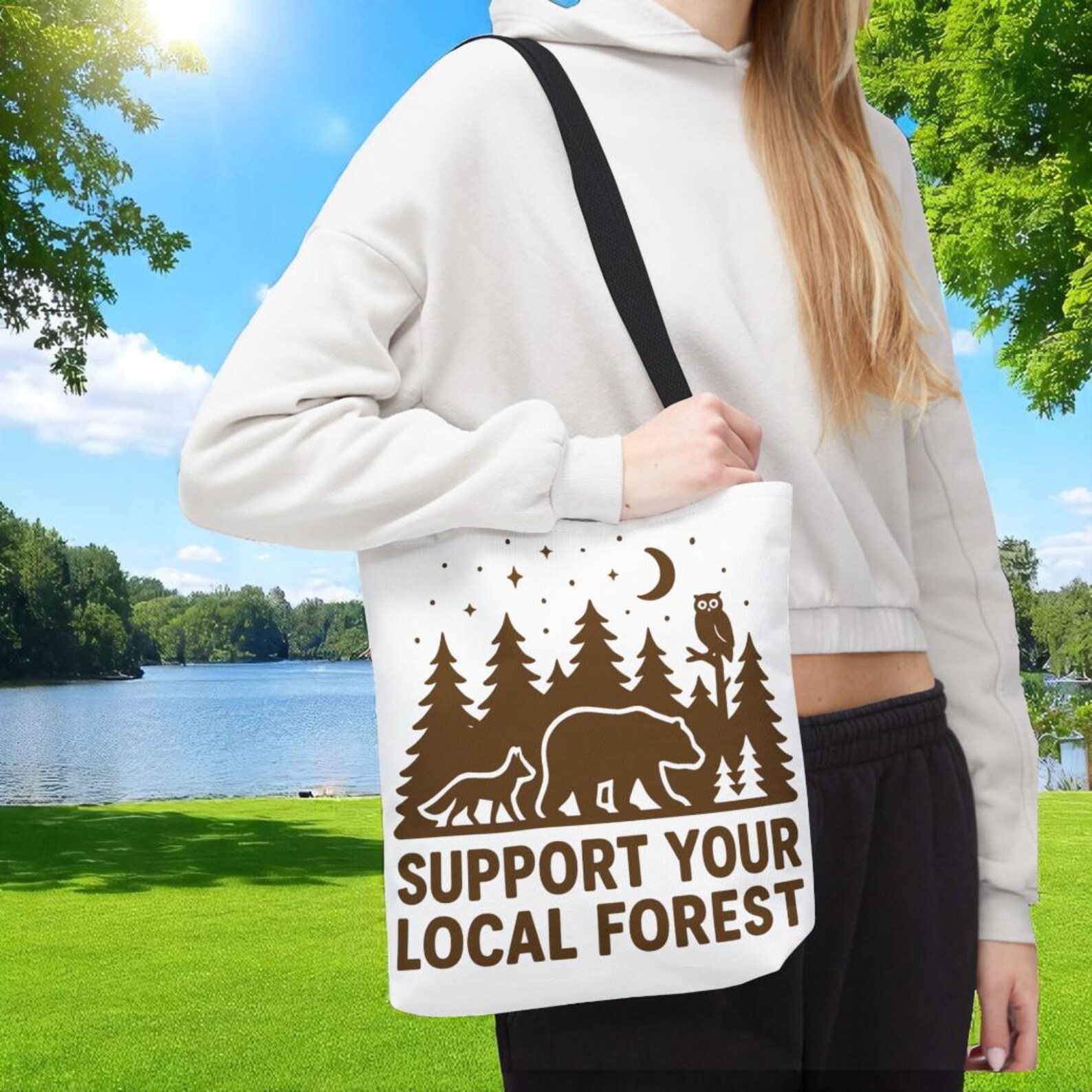 Forest Tote Bag, Woodland Animal Tote, Support Your Local Forest, Bear ...