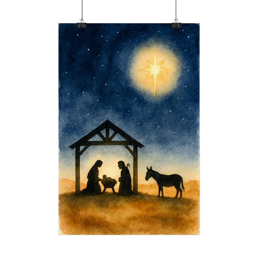 Nativity Scene Art Print, Religious Home Decor, Christmas Poster ...