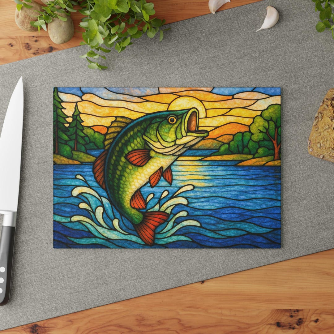 Stained Glass Fish Cutting Board, Bass Fish Kitchen Decor, Fishing Gift ...