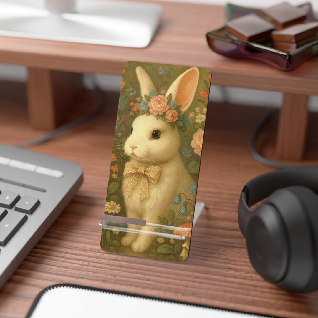 Charming Bunny Phone Stand, Floral Rabbit Display Holder, Cute ...