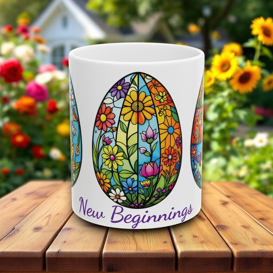 Easter Mug With Floral Stained Glass Eggs, Inspirational Gift, Spring ...
