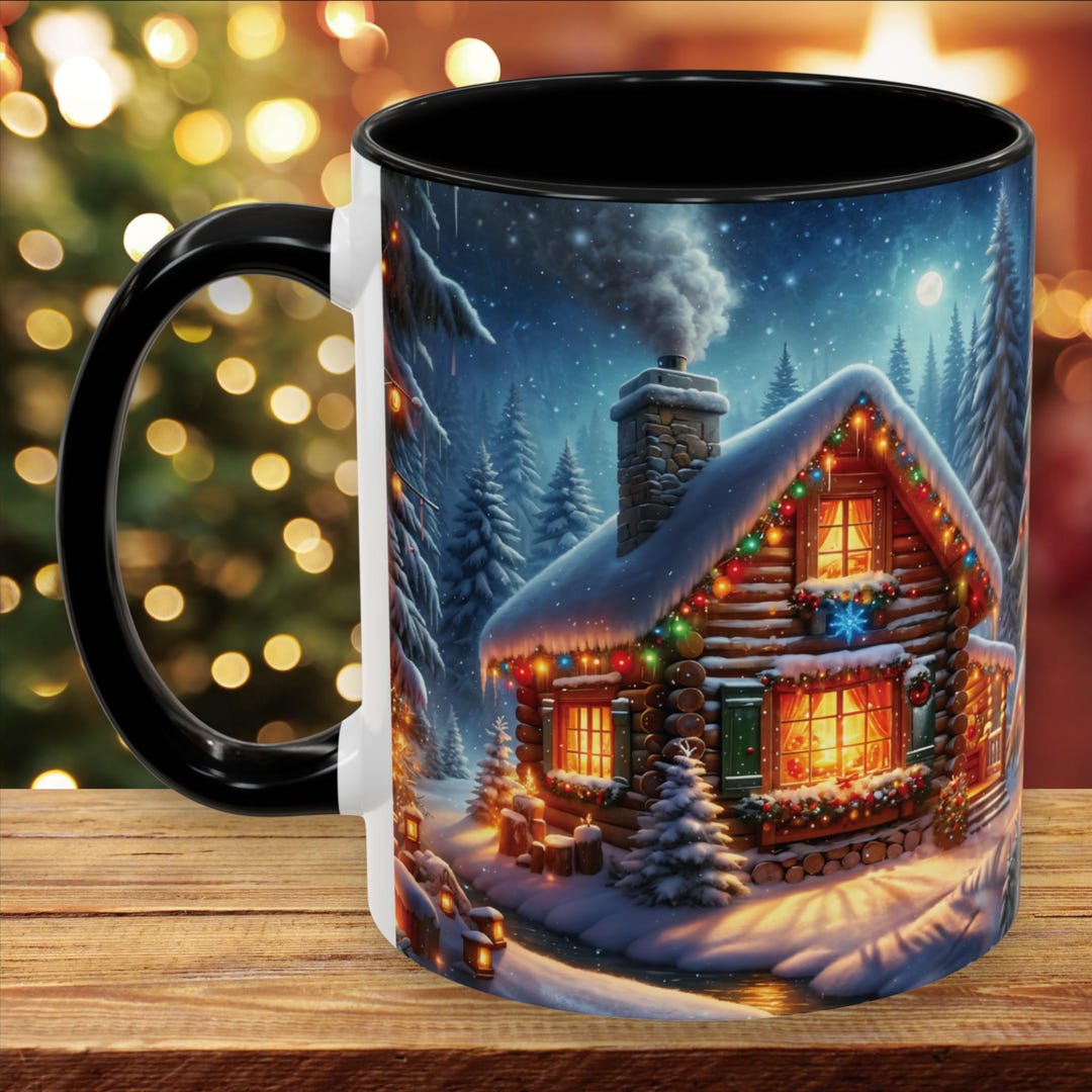 Christmas Cabin Coffee Mug, Winter Wonderland Holiday Cup Gift, Cozy ...