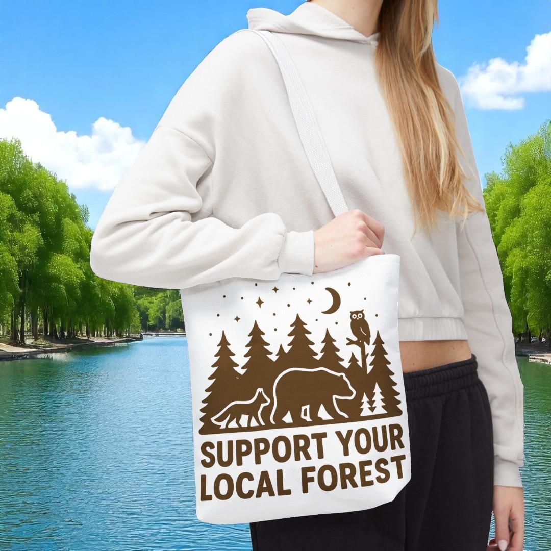 Forest Tote Bag, Woodland Animal Tote, Support Your Local Forest, Bear ...