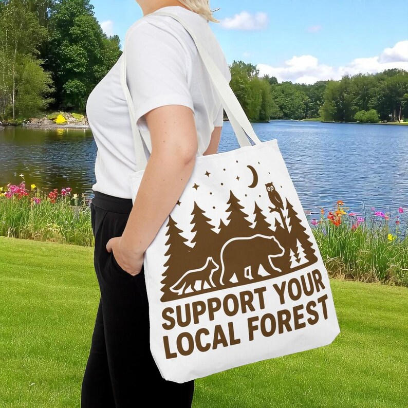 Forest Tote Bag, Woodland Animal Tote, Support Your Local Forest, Bear ...