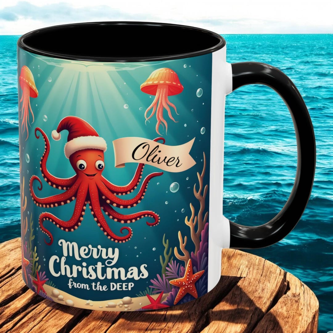 Personalized Christmas Octopus Mug, 11oz, Merry Christmas From the Deep ...
