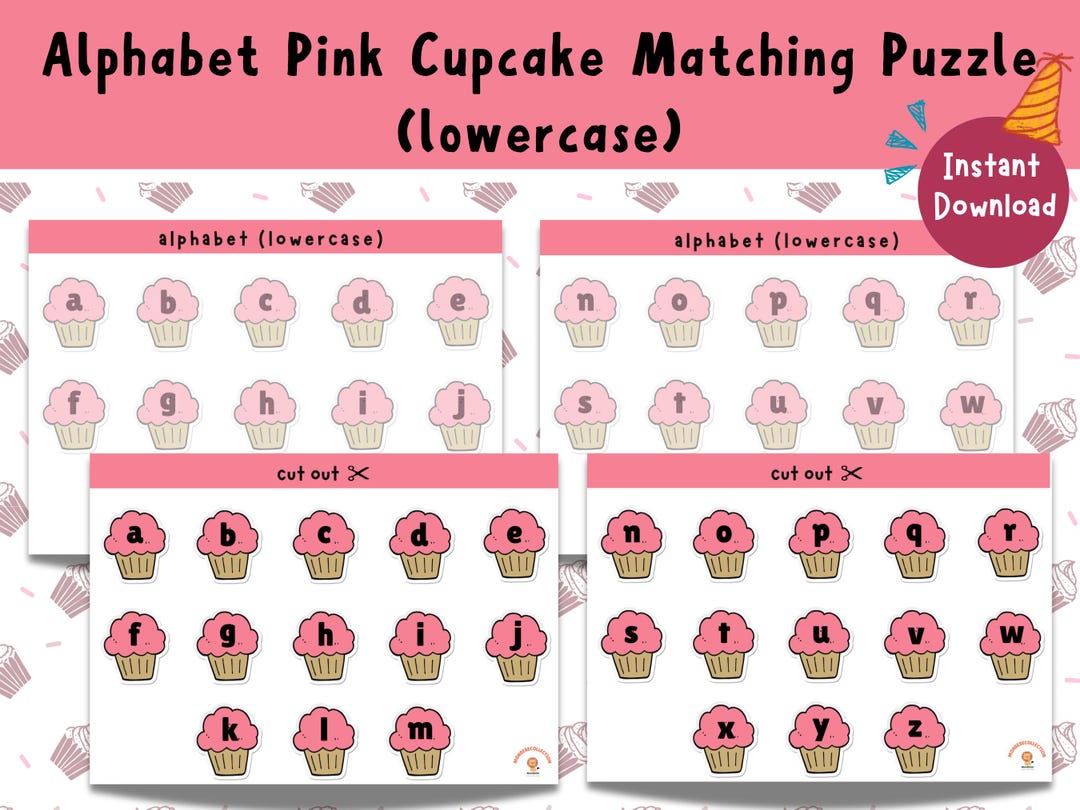 Alphabet Lowercase Pink Cupcake Matching Puzzle - Fun Printable ABC ...