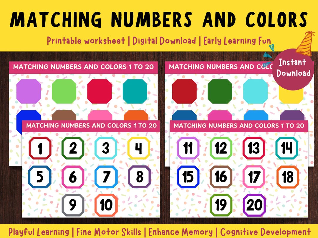 Preschool Numbers and Colors Matching Worksheets | Early Learning ...