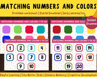 Preschool Numbers and Colors Matching Activity: Early Learning (digital ...