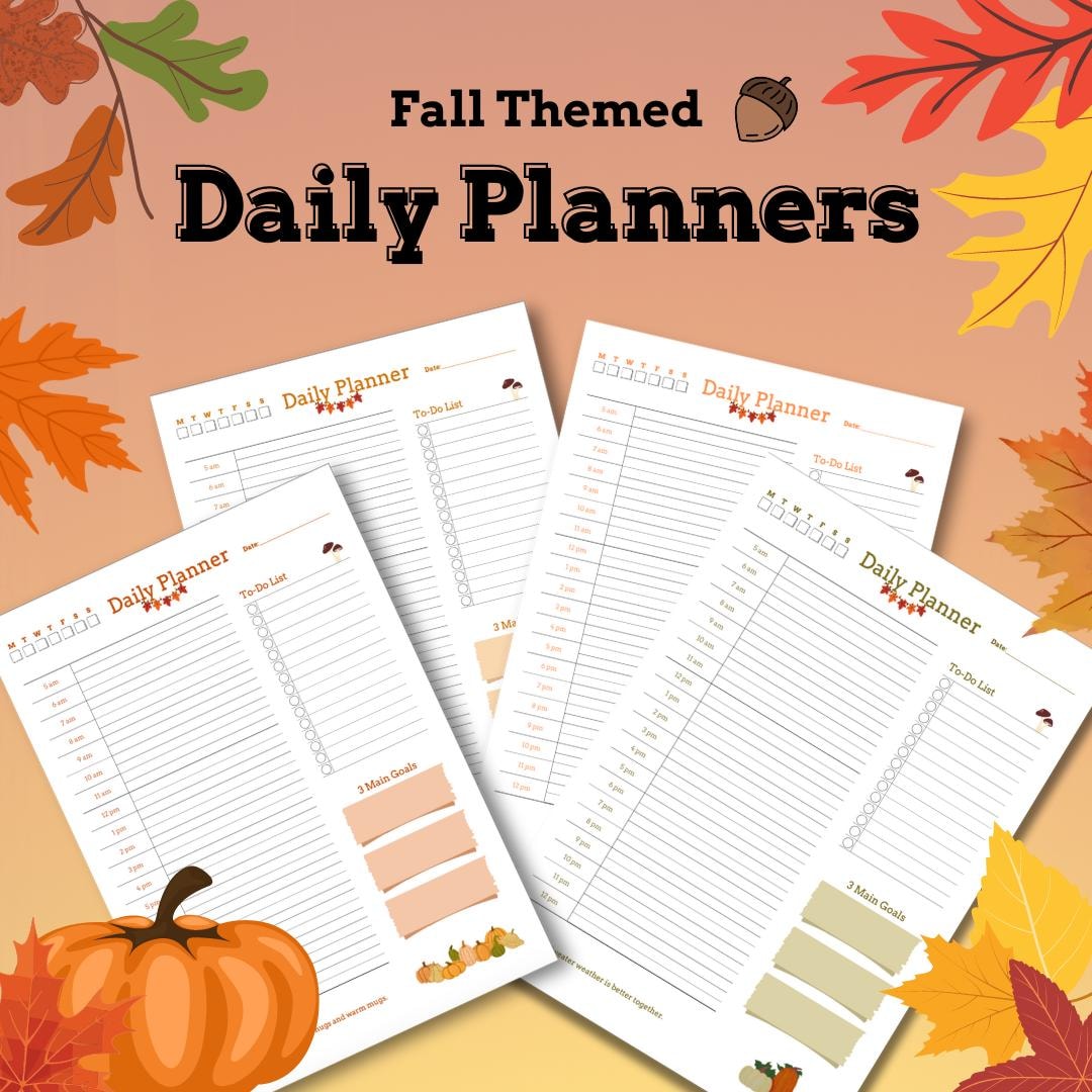 Fall Themed Daily Planner Printable Hourly Planner Study Planner time ...