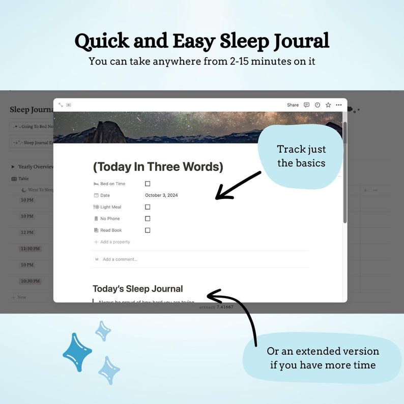 Notion Sleep Tracker Sleep Journal Digital Sleep Tracker Aesthetic ...