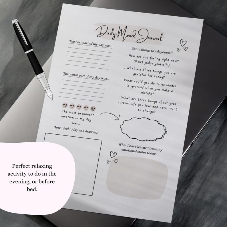 Mood Journal, Mood Tracker Printable, A Year in Pixels, Daily Emotion ...
