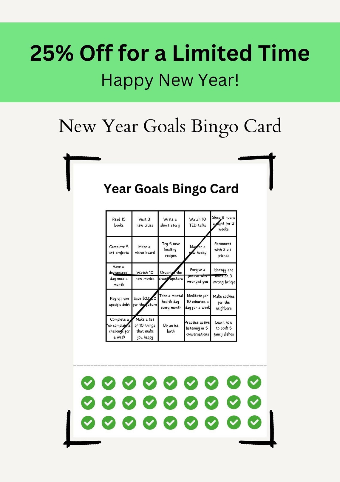 Year Goals Bingo Card, New Year Resolutions Bingo, 2025 Goals Tracker ...