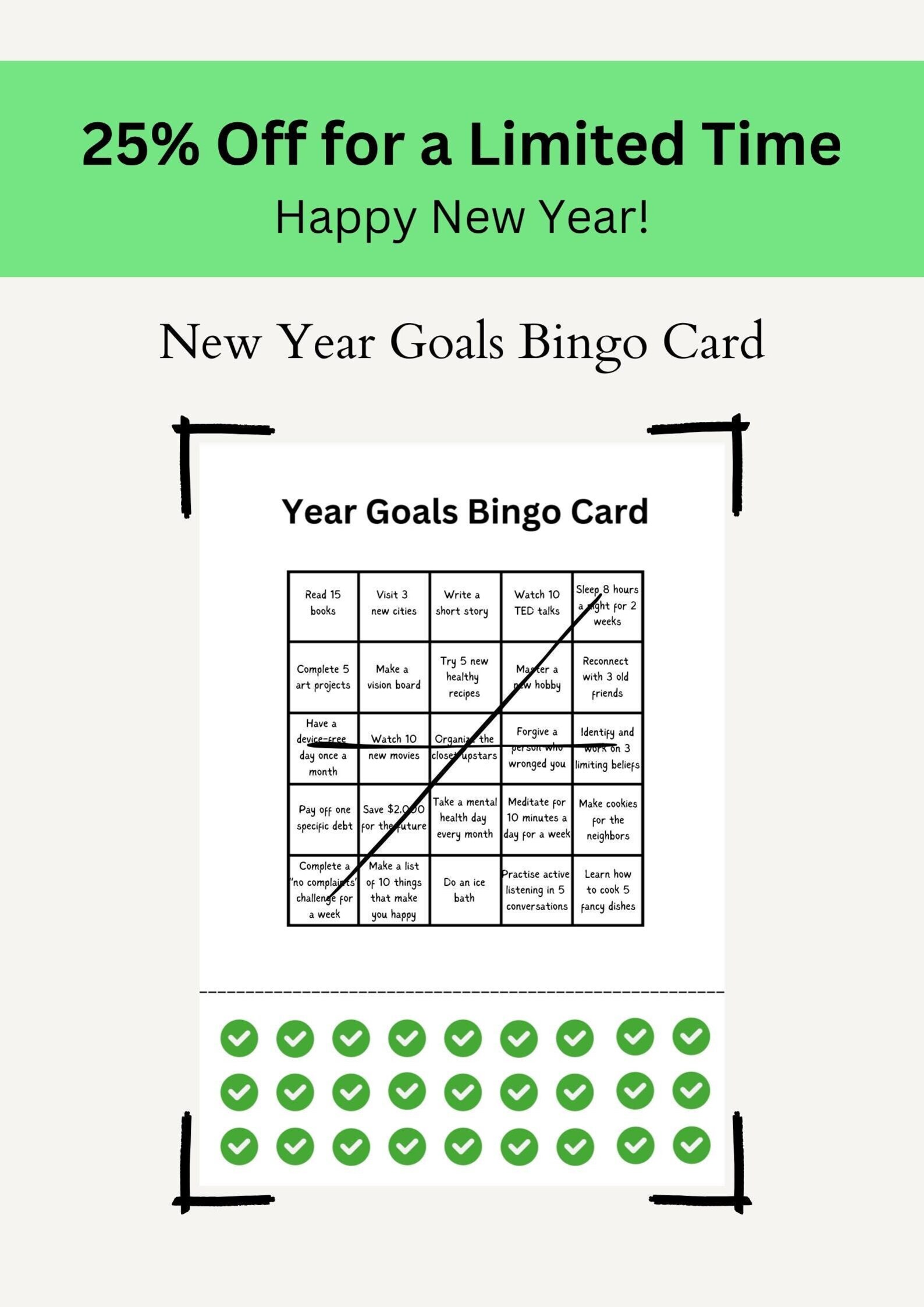 Year Goals Bingo Card, New Year Resolutions Bingo, 2025 Goals Tracker ...