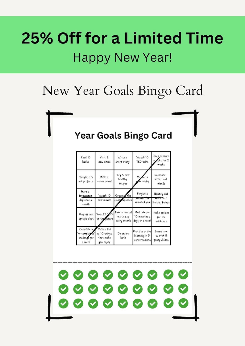 Year Goals Bingo Card, New Year Resolutions Bingo, 2025 Goals Tracker ...