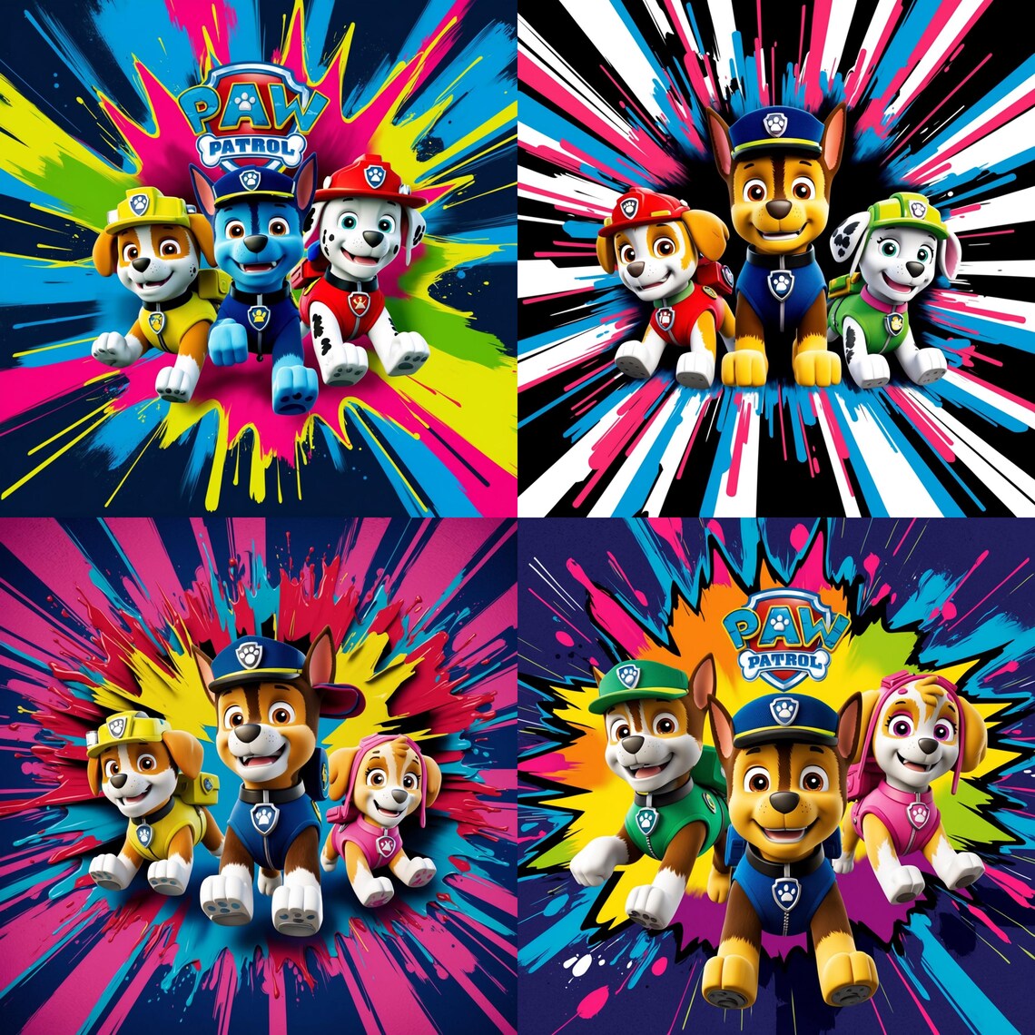 8 Paw Patr0l PNG Rescue Dog Paw Hero Designs Firefighter, Policeman, Watercolor Splash High ...