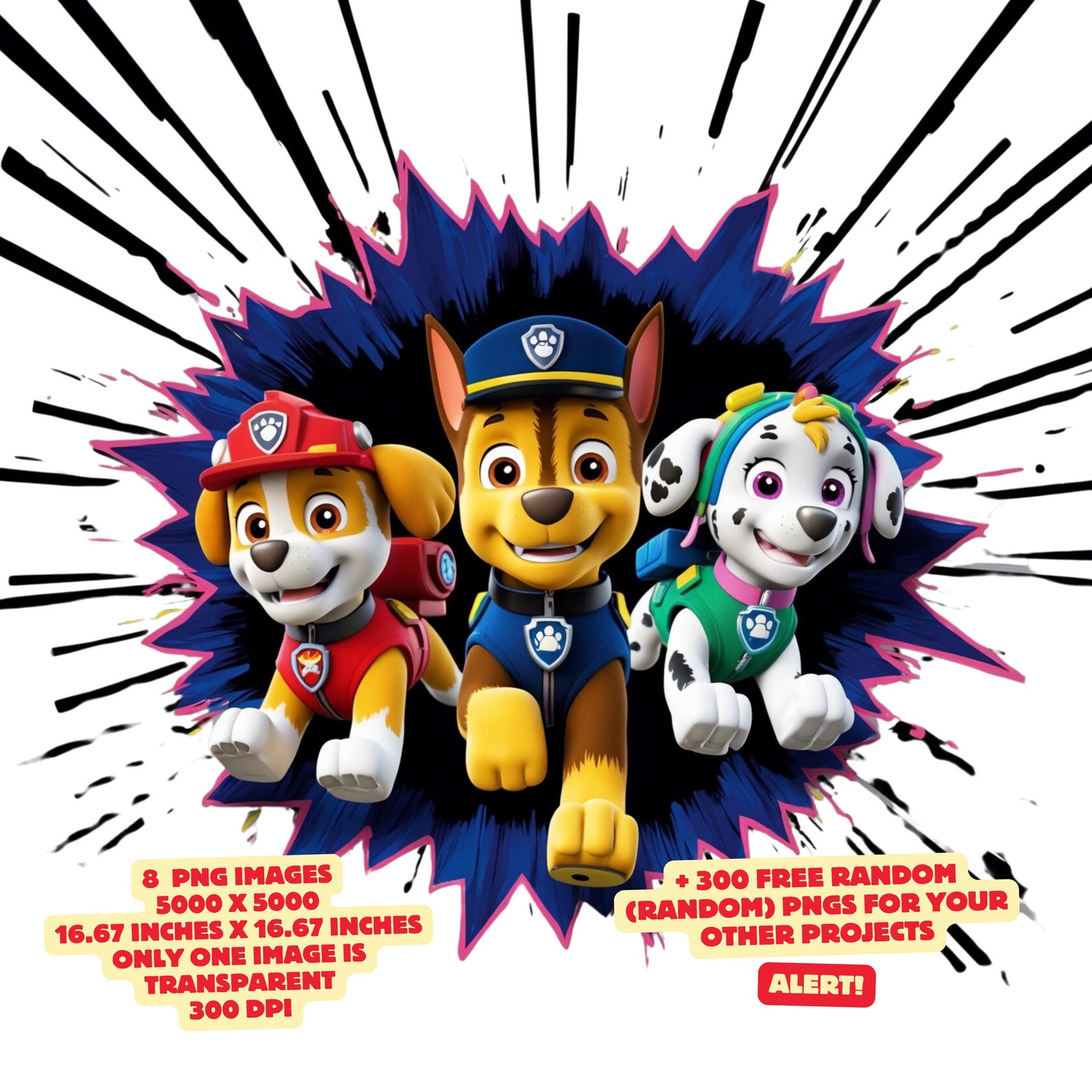 8 Paw Patr0l PNG Rescue Dog Paw Hero Designs Firefighter, Policeman, Watercolor Splash High ...