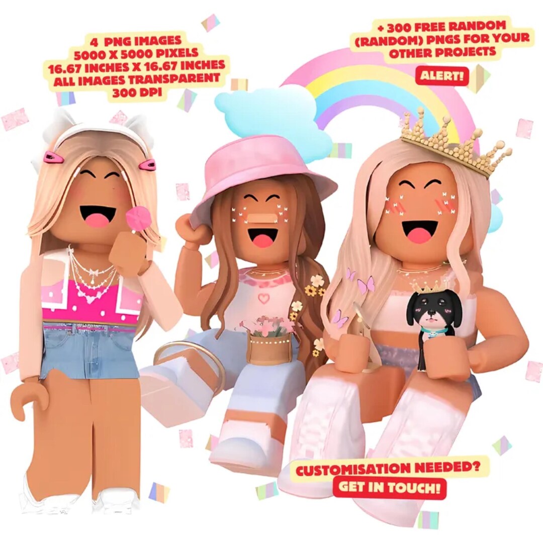 4 Blocky Avatar Blocky Character Girls Party Animals PNG Bundle High ...