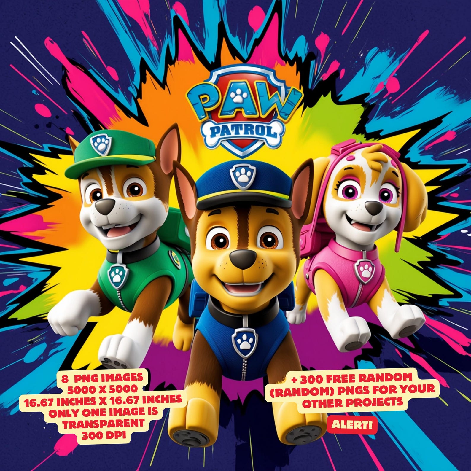 8 Paw Patr0l PNG Rescue Dog Paw Hero Designs Firefighter, Policeman, Watercolor Splash High ...