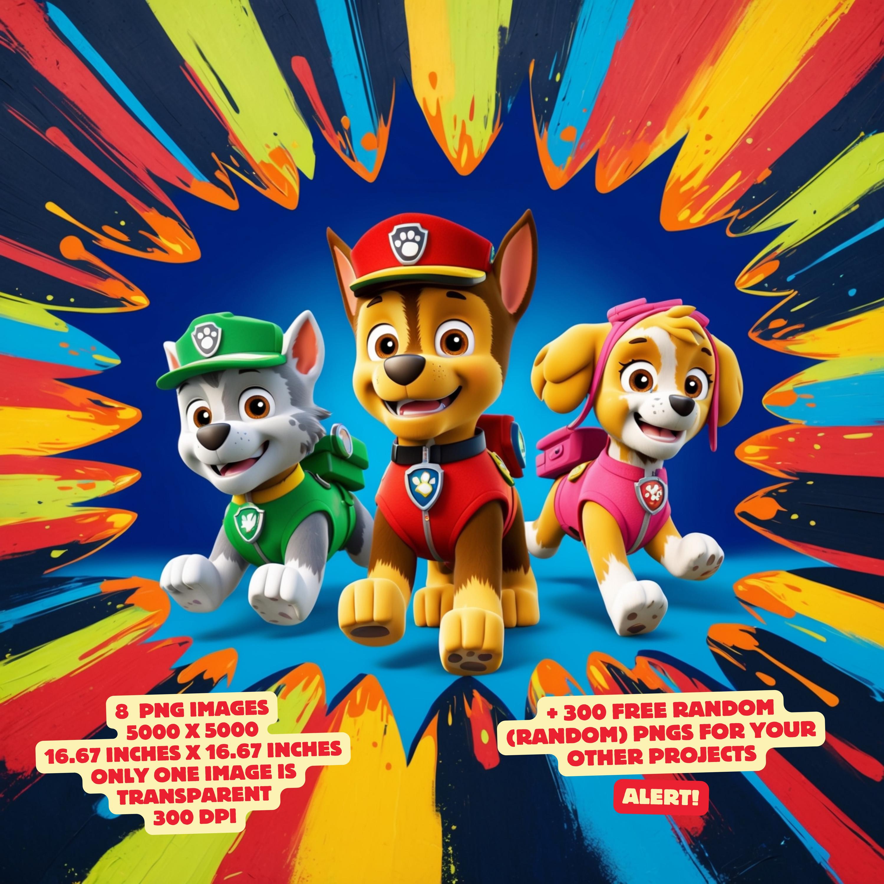 8 Paw Patr0l PNG Rescue Dog Paw Hero Designs Firefighter, Policeman, Watercolor Splash High ...