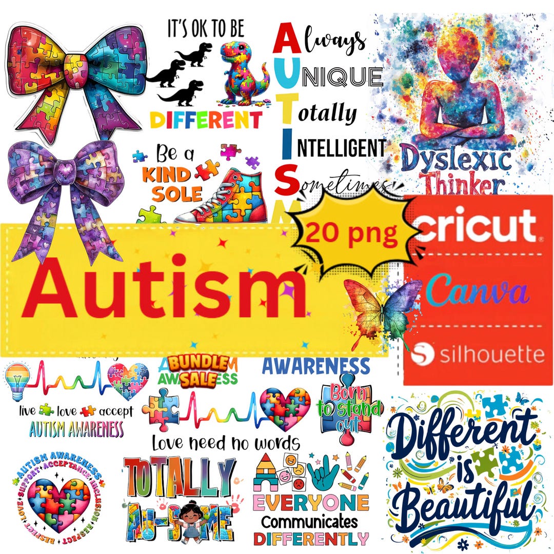 20 Autism Awareness Digital Clipart Bundle PNG Files for Cricut, Canva ...