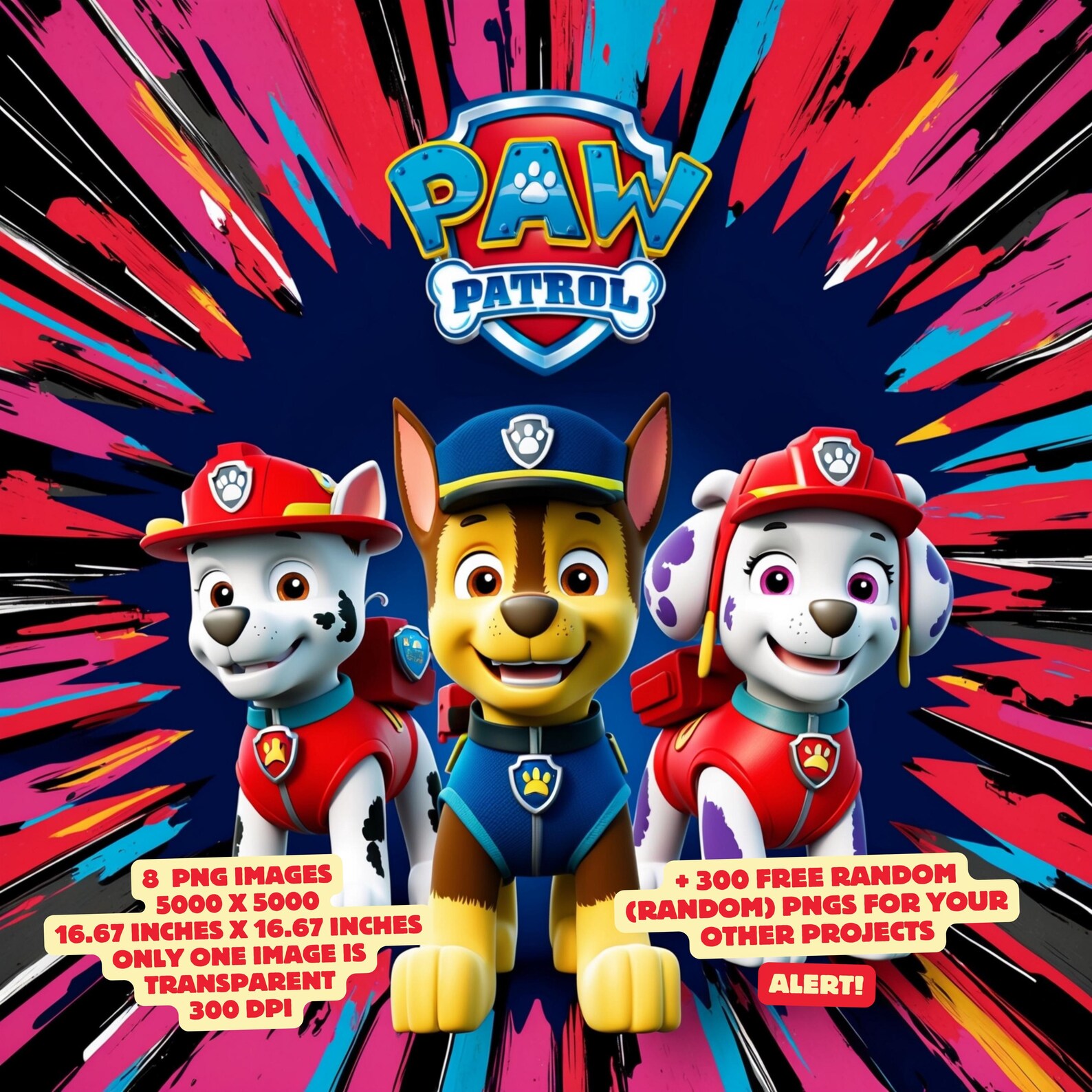 8 Paw Patr0l PNG Rescue Dog Paw Hero Designs Firefighter, Policeman, Watercolor Splash High ...