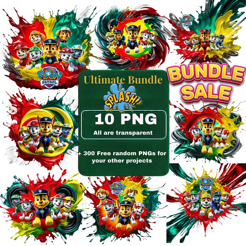 10 Ultimate Bundle: Heroic Pup Splash Art Collection Vibrant Digital ...