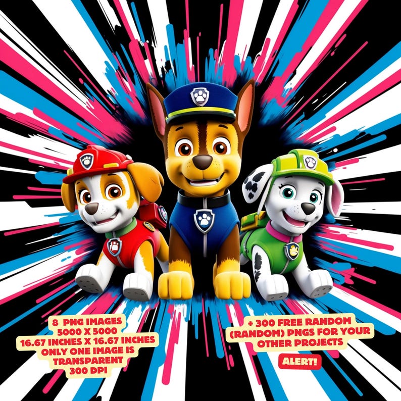 8 Paw Patr0l PNG Rescue Dog Paw Hero Designs Firefighter, Policeman, Watercolor Splash High ...