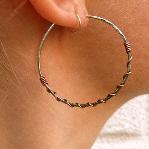 Darken Silver Hoops, Hammered Hoops, Minimalist Hoops, Black Hoop ...